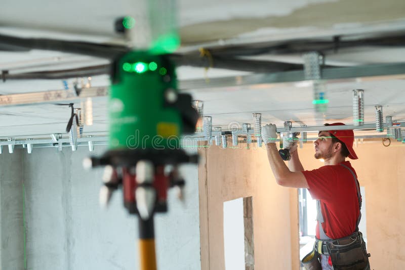 Gypsum Plasterboard Work. Drywall Construction at Home. Contractor ...