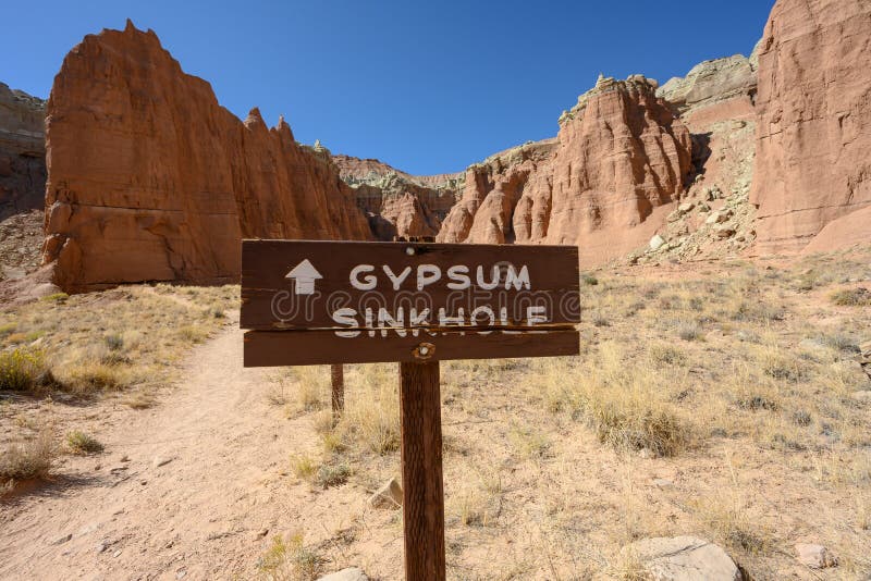Gypsum Sinkhole Sign stock image. Image of gypsum, utah - 178806159