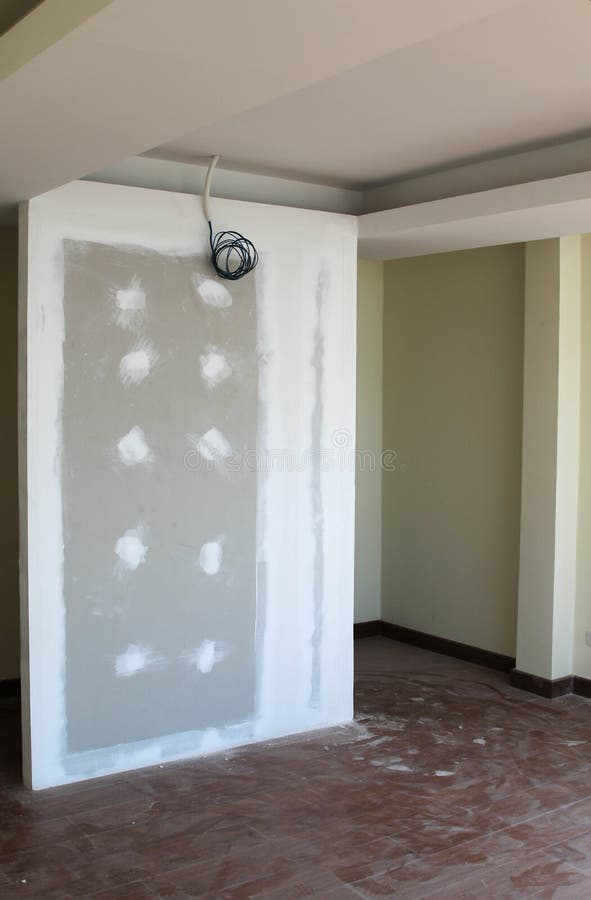 Gypsum wall with joints stock image. Image of interior - 158081965