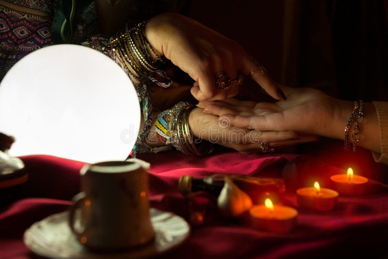 Gypsy Woman Read Future from Palm To a Customer Stock Image - Image of ...