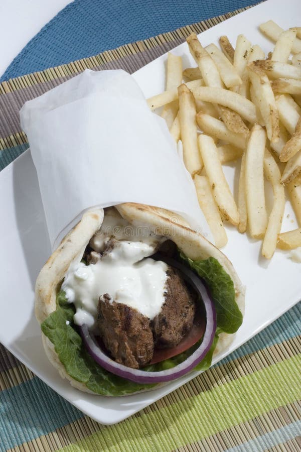 Gyro stock image. Image of restaurant, supper, plate, fries - 4454193
