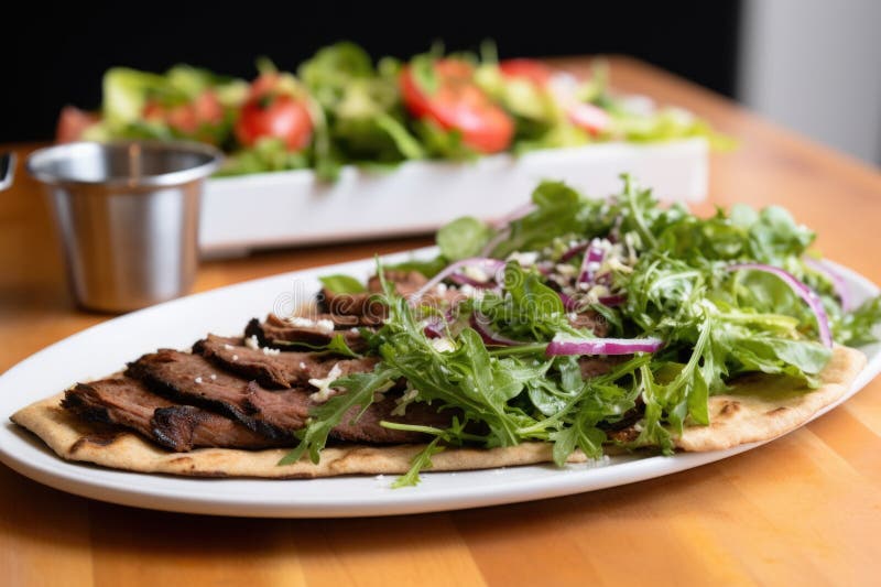 Gyro Placed in a Flatbread with Fresh Salad on the Side Stock Photo ...