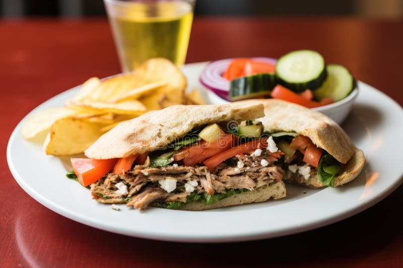 Gyro Sandwich Alongside a Greek Salad Stock Photo - Image of sandwich ...