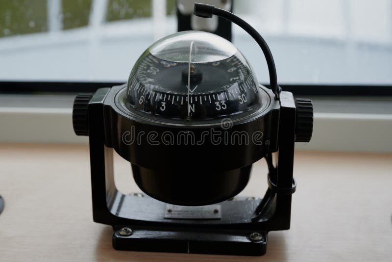 Gyrocompass on the Dashboard of the Boat Close-up - an Element of the ...