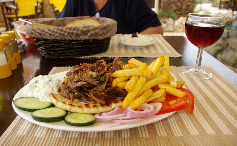 Gyros dinner. stock image. Image of onion, bread, details - 14594199