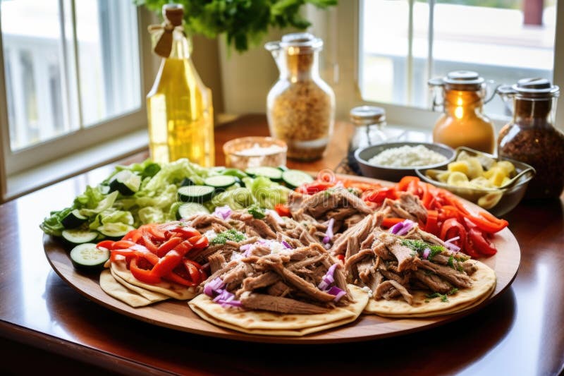 Gyros on a Lazy Susan, Ready for a Dinner Party Stock Image - Image of ...
