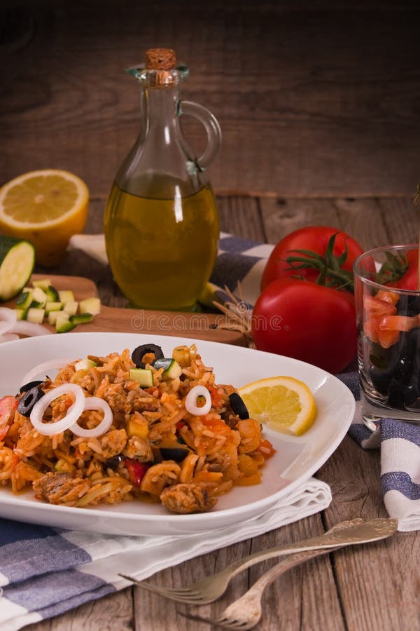 Gyros rice dish. stock image. Image of food, cooked - 149562859