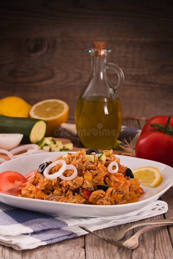 Gyros rice dish. stock photo. Image of culinary, cooked - 142348288