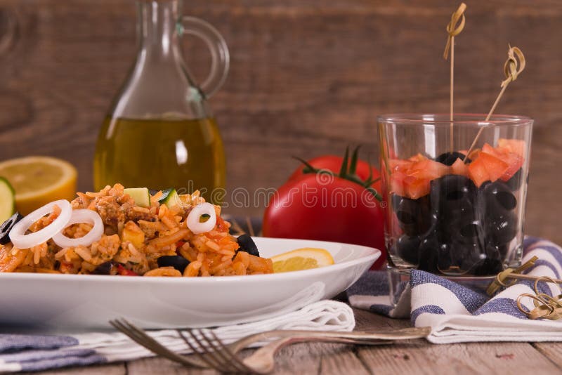 Gyros rice dish. stock image. Image of freshly, lamb - 142348351