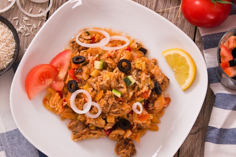 Gyros rice dish. stock image. Image of delicious, cuisine - 142348469
