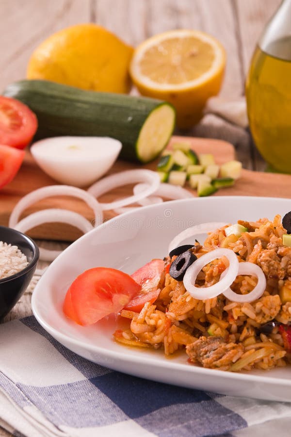 Gyros rice dish. stock image. Image of kebab, grape - 142348477