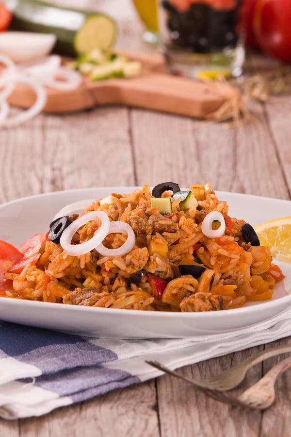 Gyros rice dish. stock image. Image of meal, chicken - 142348543