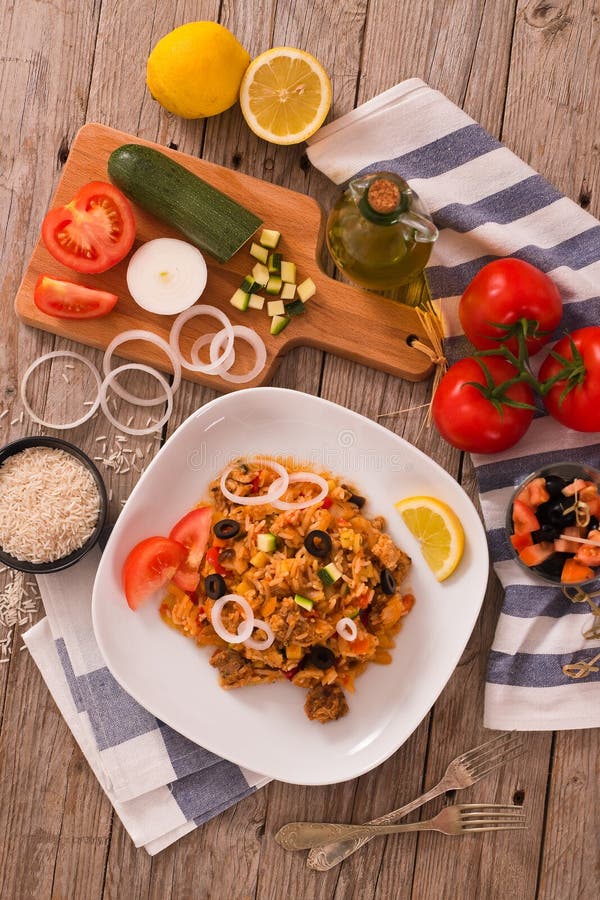 Gyros rice dish. stock photo. Image of lunch, fruit - 142348730