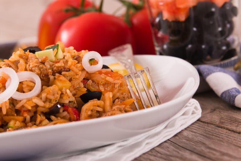 Gyros rice dish. stock image. Image of homemade, delicious - 142349117