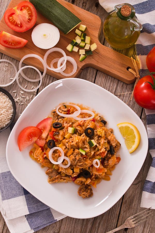 Gyros rice dish. stock photo. Image of chicken, gourmet - 151639310