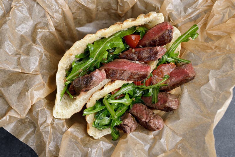 Gyros, Shawarma with Meat and Herbs, on Paper Stock Photo - Image of ...