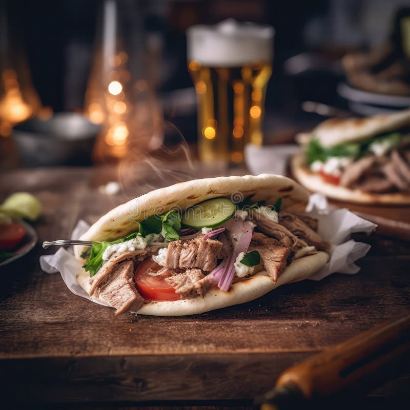 Gyros on Stone in Rustic Pub. Generative AI Stock Illustration ...