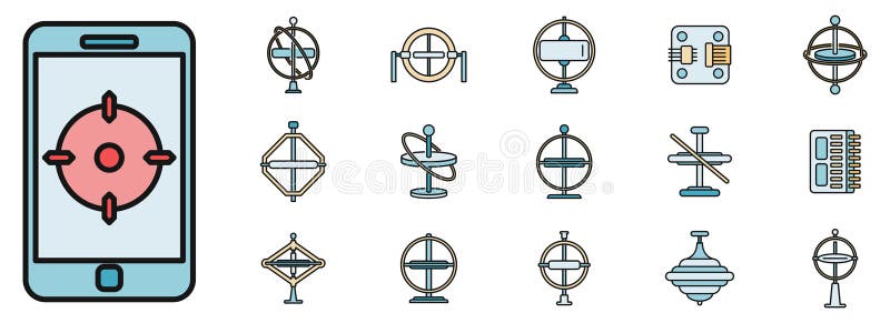 Gyroscope Instrument Icons Set Vector Color Line Stock Illustration ...