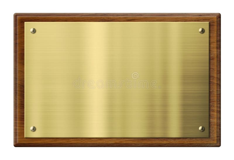 Hölzerne Plakette Mit Messing- Oder Goldmetallplatte Stockfoto - Bild ...