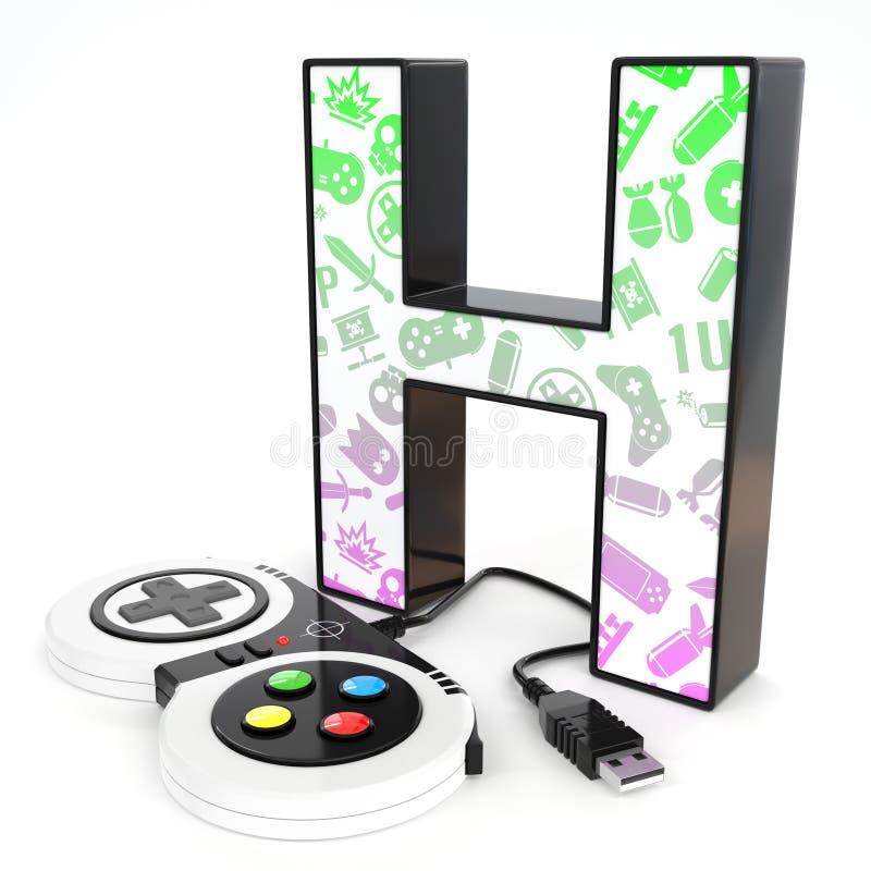 `H` 3d Letter with Video Game Controller Stock Illustration ...