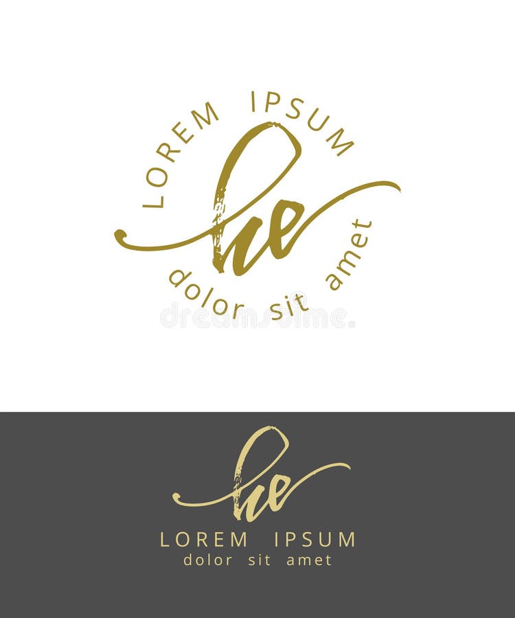 H E. Handdrawn Brush Monogram Calligraphy Logo Design Stock Vector ...