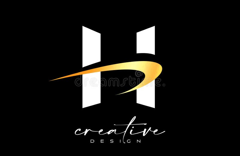 H Letter Logo Design with Creative Golden Swoosh. Letter H Initial Icon ...
