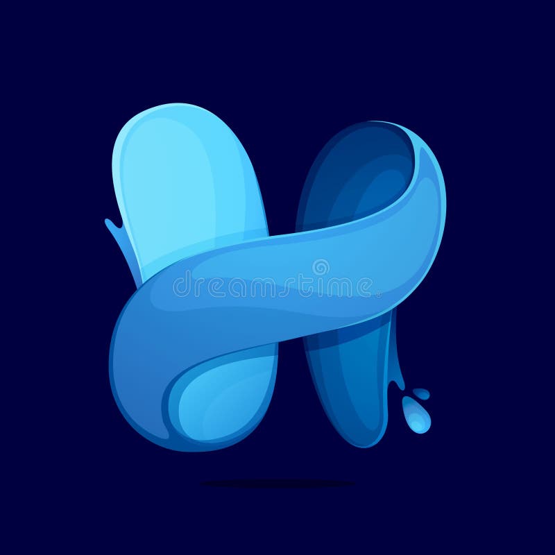 H Letter Logo Ecology Stylized with Water Waves and Dew Drops Stock ...