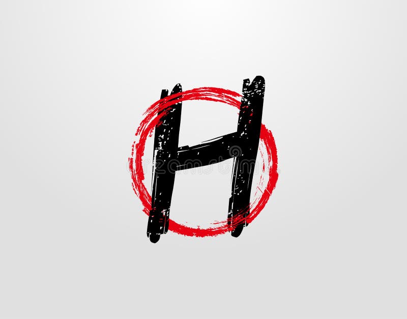 H Letter Logo with Red Circle Grunge Splatter Element. Retro H Logo ...