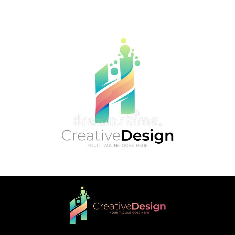H Logo with Water Swoosh Design Template, Water Bubbles Stock Vector ...