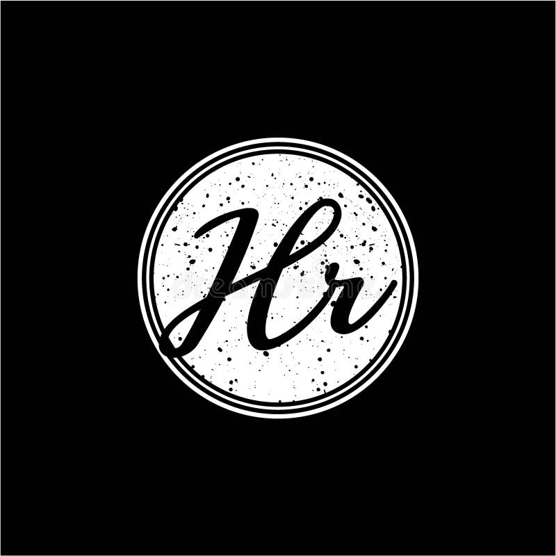 H R Initial Handwriting in Black and White Circle Frame Design Stock ...
