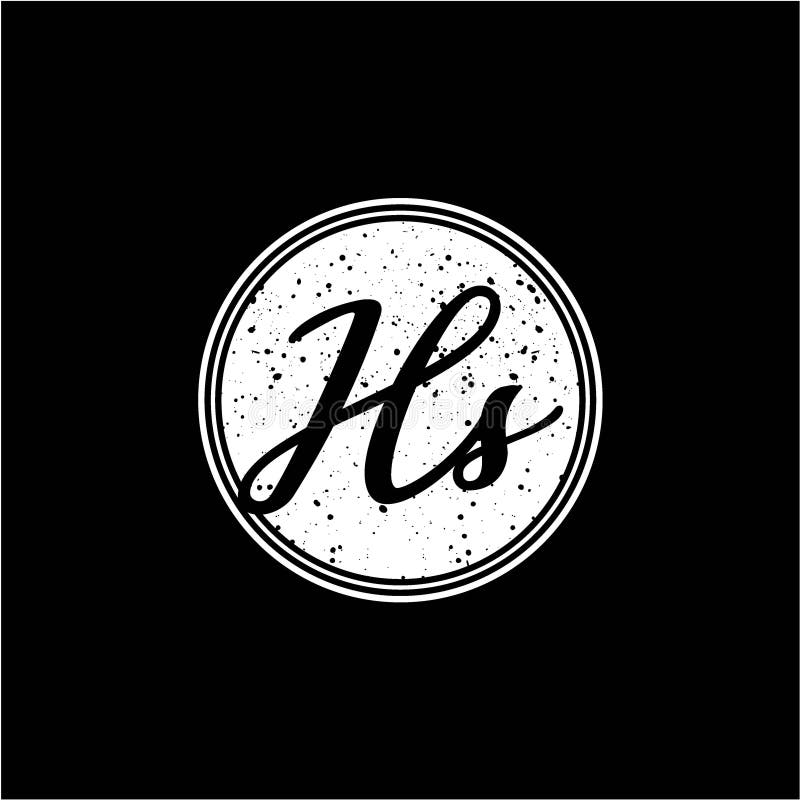 H S Initial Handwriting in Black and White Circle Frame Design Stock ...