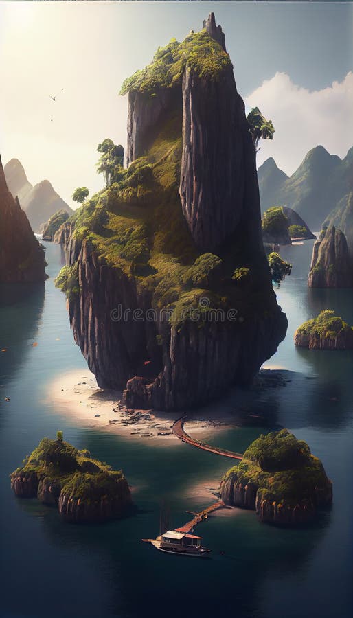Ha Long Bay Holy Floating Island AI Generative Stock Illustration ...