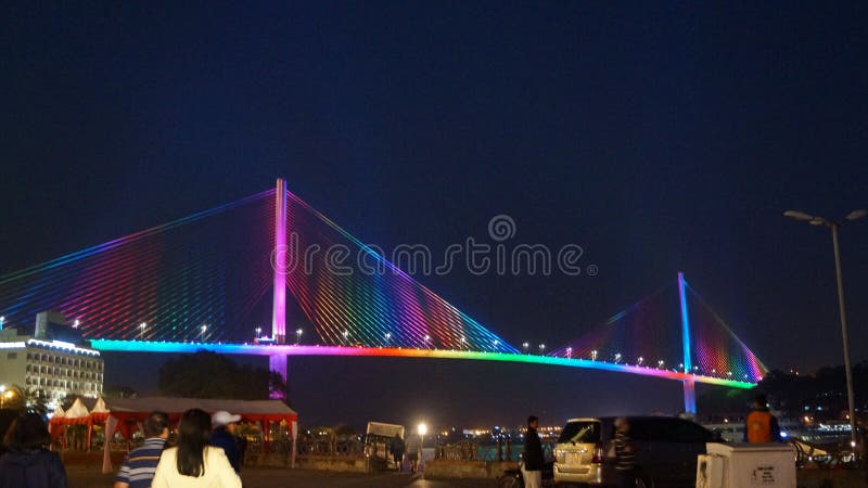Ha Long bridge. Night editorial stock photo. Image of shadows - 89494478