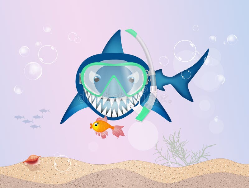 Haai Met Scuba-uitrustingsmasker Stock Illustratie - Illustration of ...