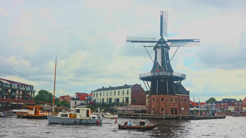 Medieval Adriaan Windmill in Haarlem, Netherland Stock Footage - Video ...