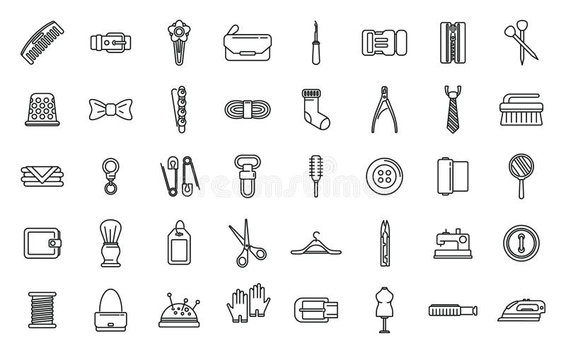 Haberdashery Icons Set Outline Vector. Textile Roll Stock Vector ...