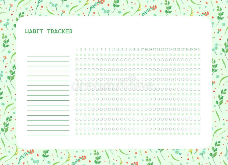 Habit Tracker for Month Flat Vector Template. .Spring Wild Flowers ...