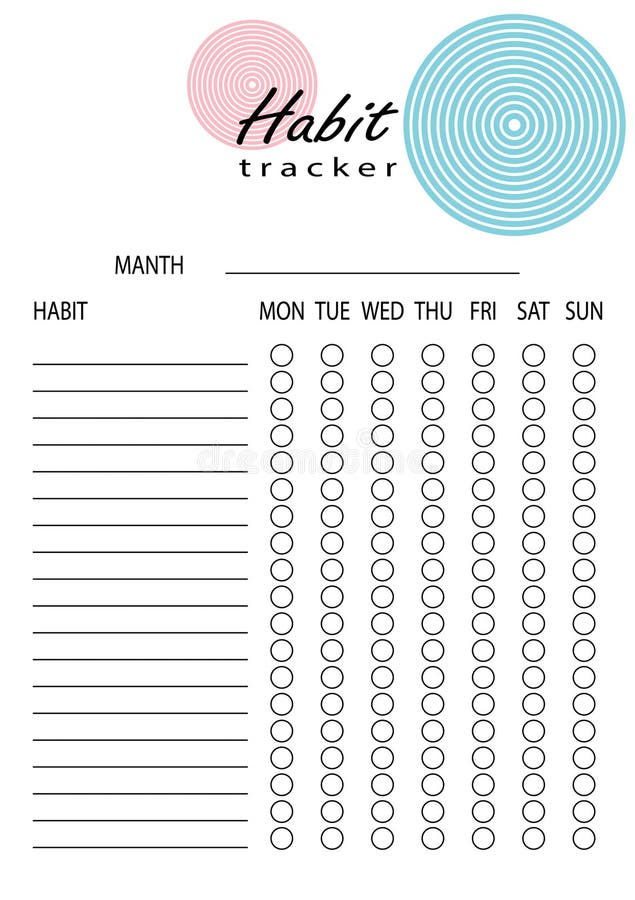 Habit Tracker for WEEK. Template Mockup. Vector Personal Organizer ...