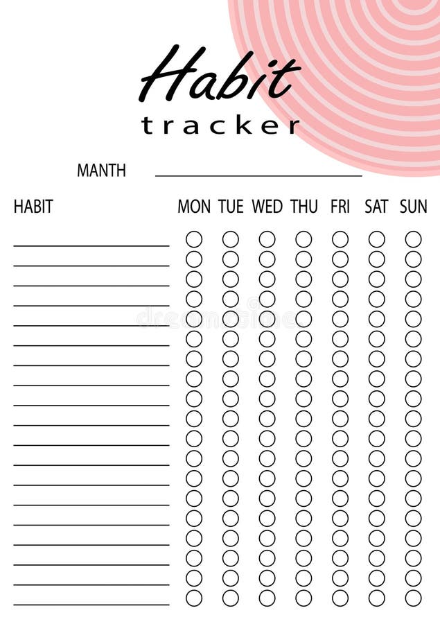 Habit Tracker for WEEK. Template Mockup. Vector Personal Organizer ...