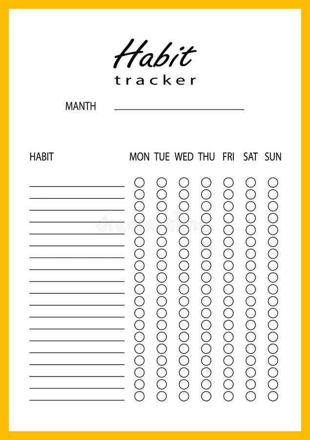 Habit Tracker for WEEK. Template Mockup. Vector Personal Organizer ...