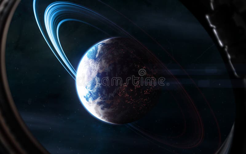 Habitable Deep Space Planet. View from Porthole Stock Image - Image of ...
