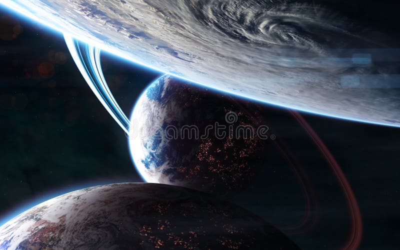 Habitable Deep Space Planets. View from Planetary Orbit through Space ...