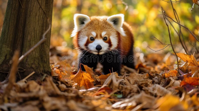 Habitat Scenery with Curious Red Panda in Nature Stock Illustration ...