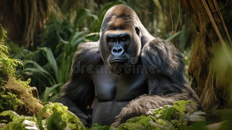Habitat Silver Back Gorilla Stock Illustration - Illustration of command, capture: 373871993