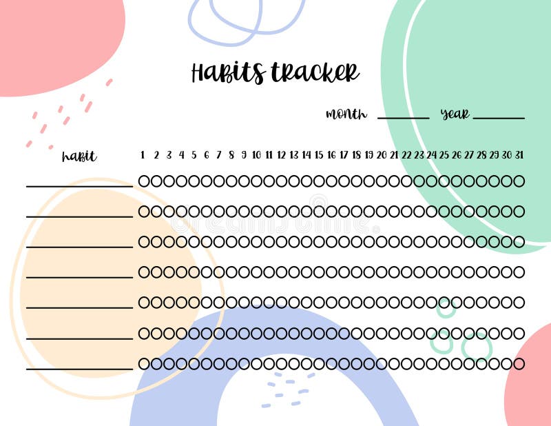 Habits Tracker Printable Template. Monthly Worksheet Layout for ...