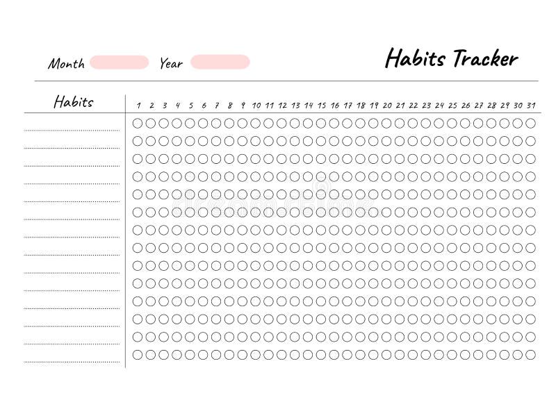 Habits Tracker Printable Template Vector. Blank White Notebook Page A4 ...