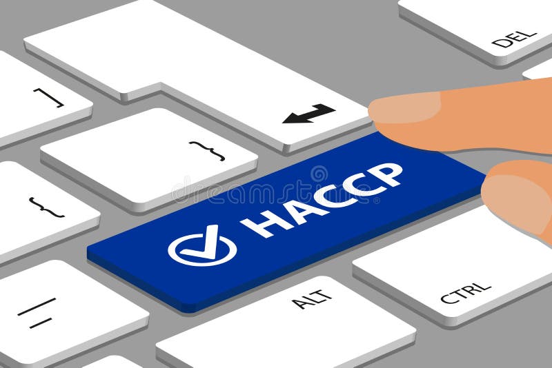 HACCP Button with Check Mark on Laptop Keyboard with Fingers - Vector ...