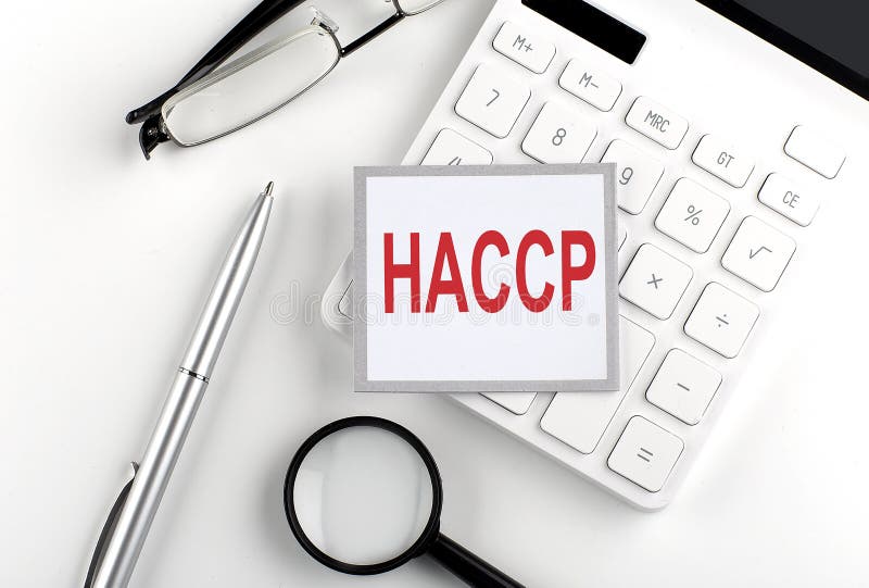 HACCP Text on the Sticker with Calculator, Glasses and Magnifier Stock ...
