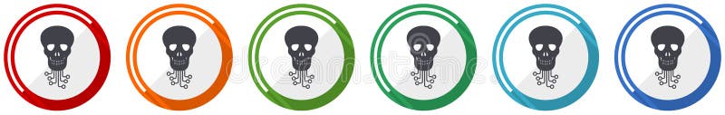 Hack Icon Set, Virus, Circuit, Skull, Hacker Flat Design Vector ...
