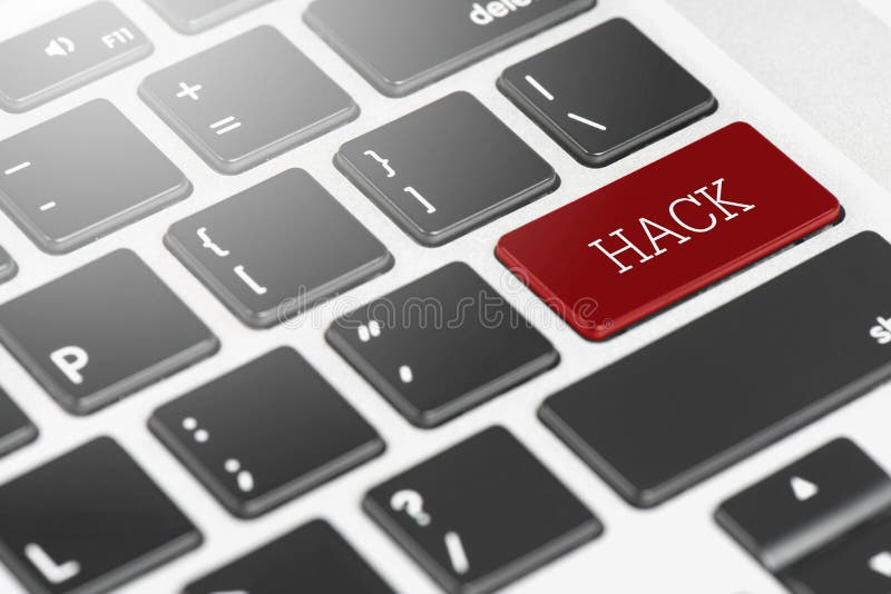 "HACK" Red Button Keyboard on Laptop Computer for Business and ...